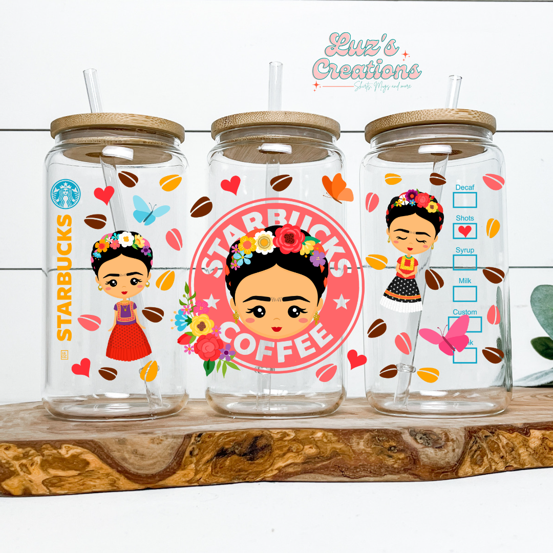 Café de Frida / Vaso de Vidrio / Sublimado / 16oz – Luz's Creations